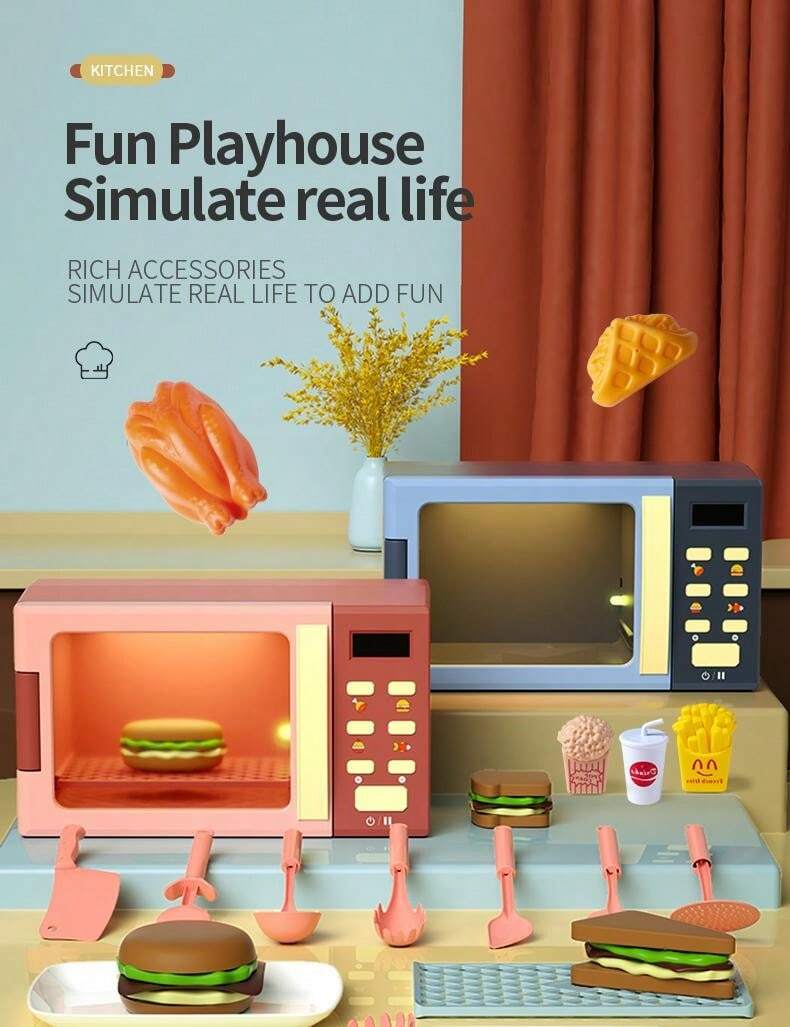Toy Microwave Oven Playset With Light And Sound, Toy Kitchen Appliances ...