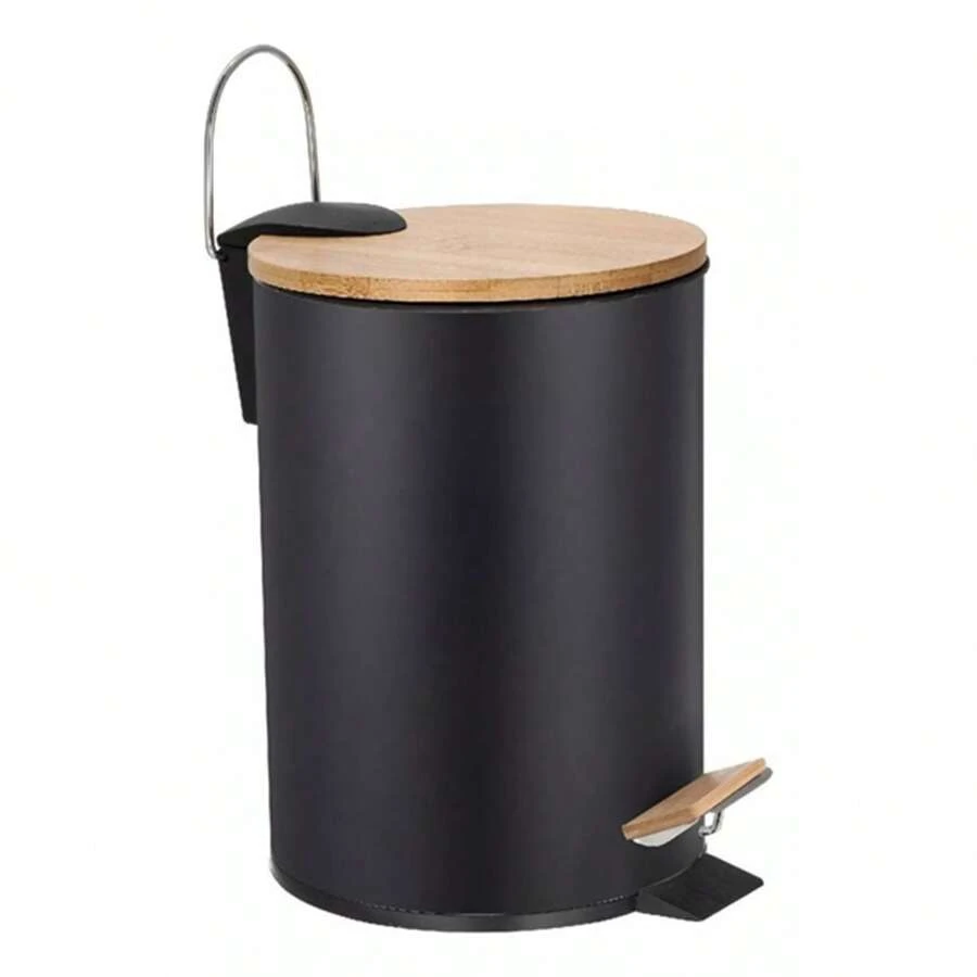 Pedal Bin With Bamboo Lid And Shock Absorber 5 Liters Black | Mode de ...