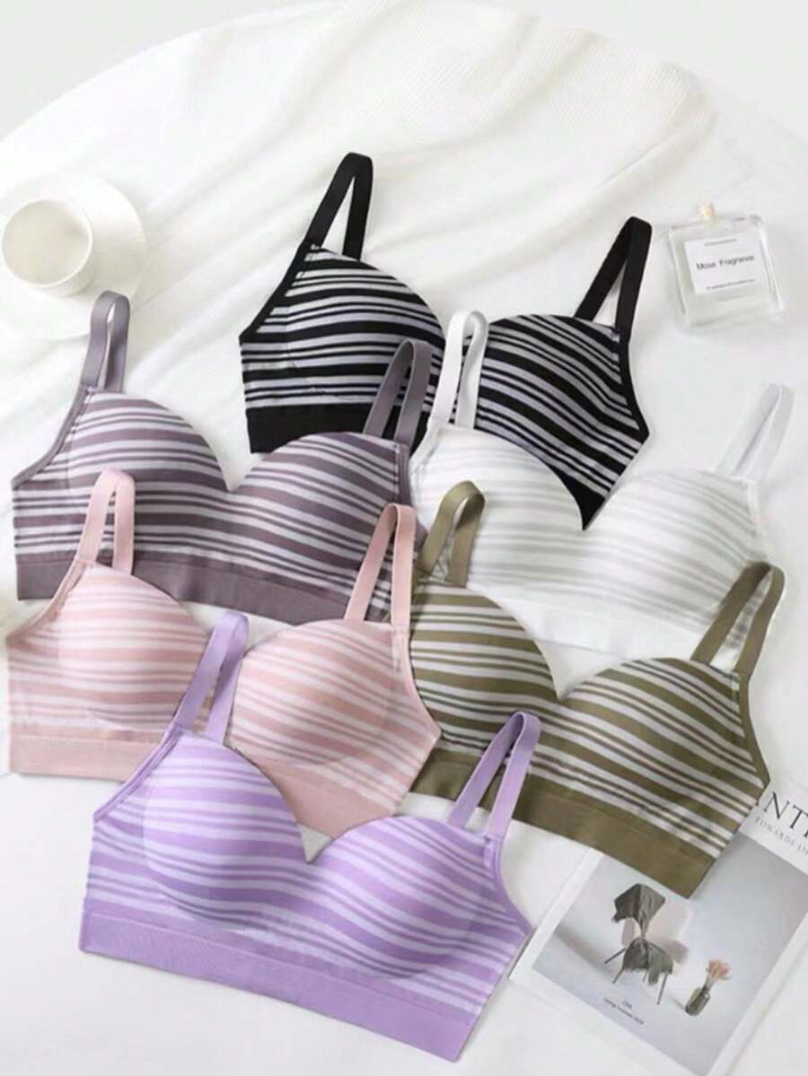 6 Sets One-Piece Wireless Lightly Padded Bras With Breast Lift Clasp ...