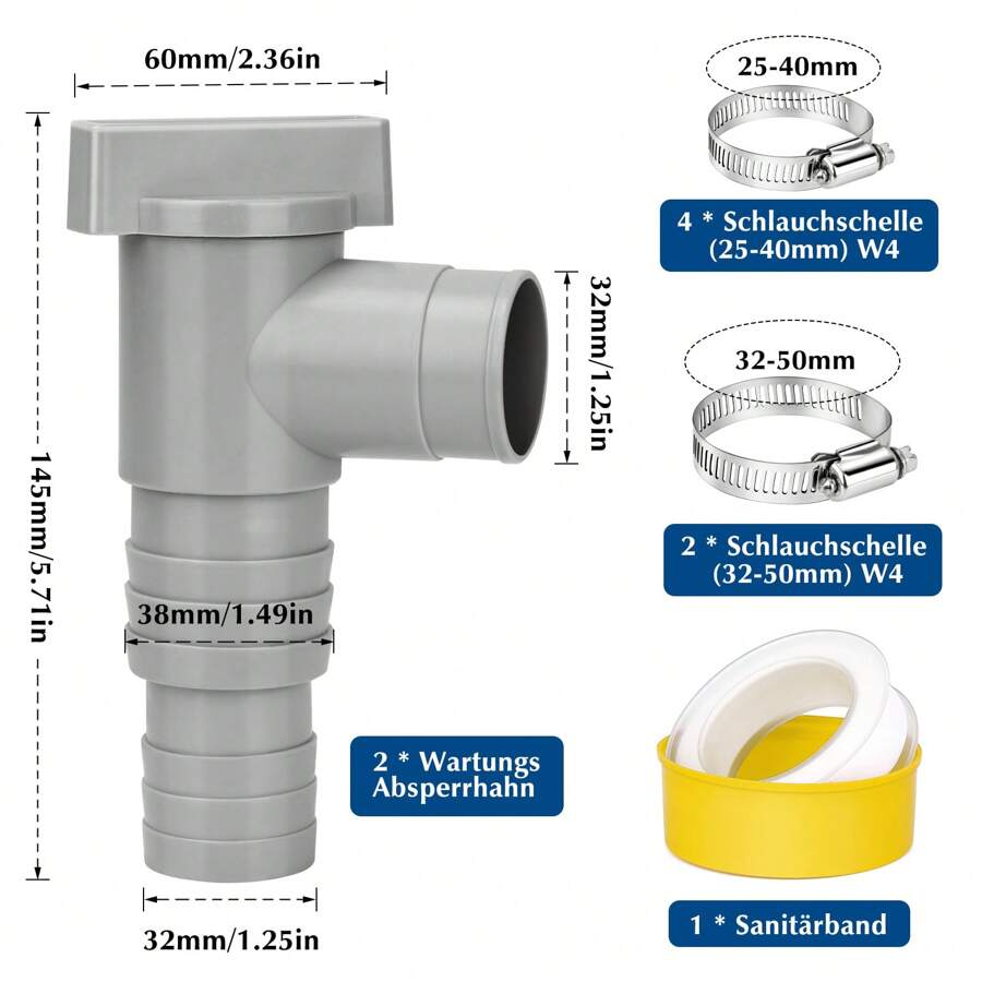 Shut-Off Valve For Pools With 32 Mm Hose Connection, Bypass Set Pool 12 ...