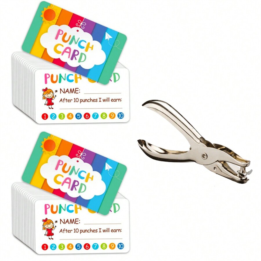 50Pcs Punch Cards With Hole Puncher My Reward Cards For Classroom ...