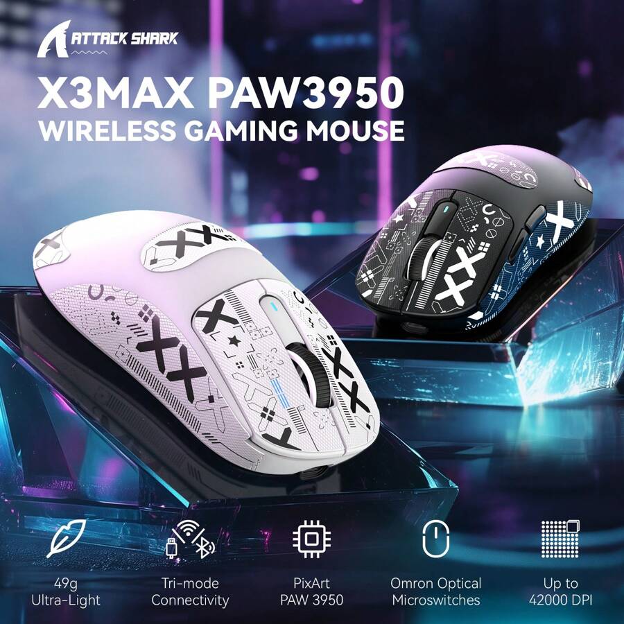 X3 MAX Mouse da Gioco senza fili, Mouse da Computer Ergonomico da 49g ...