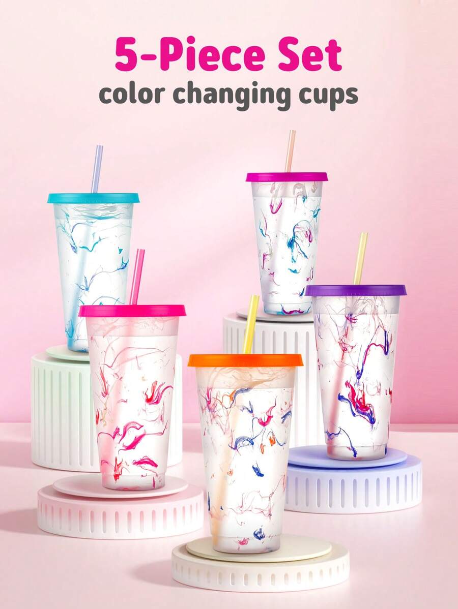 Meoky 6 Pack - 24oz Confetti Color Changing Cups With Lids And Straws ...