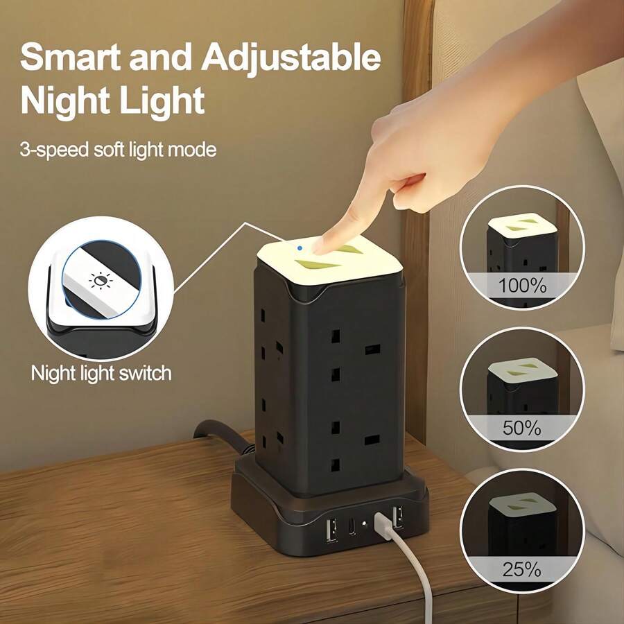UK Multi-Functional Tower Electrical Sockets With Night Light, With 8 ...
