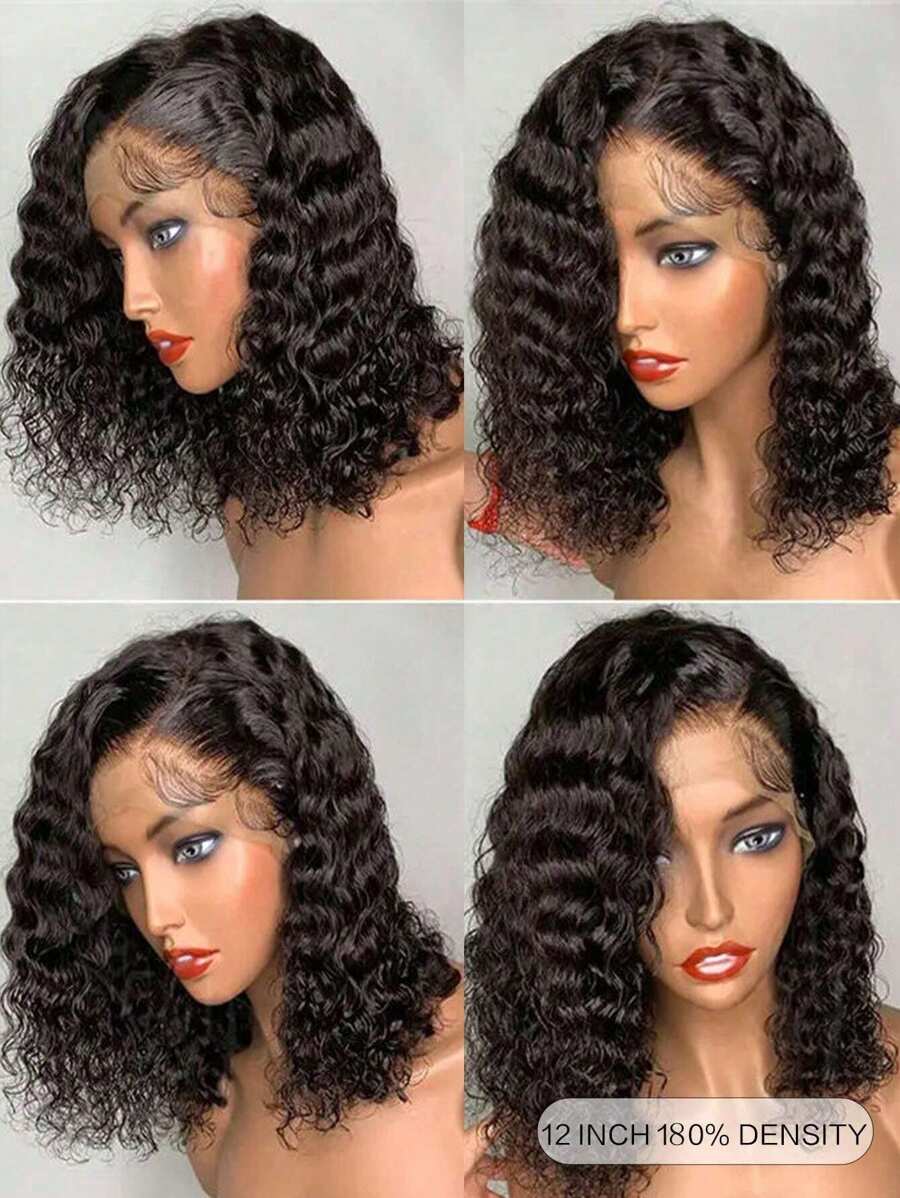Deep Wave Bob Wig Side Part Brazilian Human Hair 11*4*0.5 Lace Frontal ...