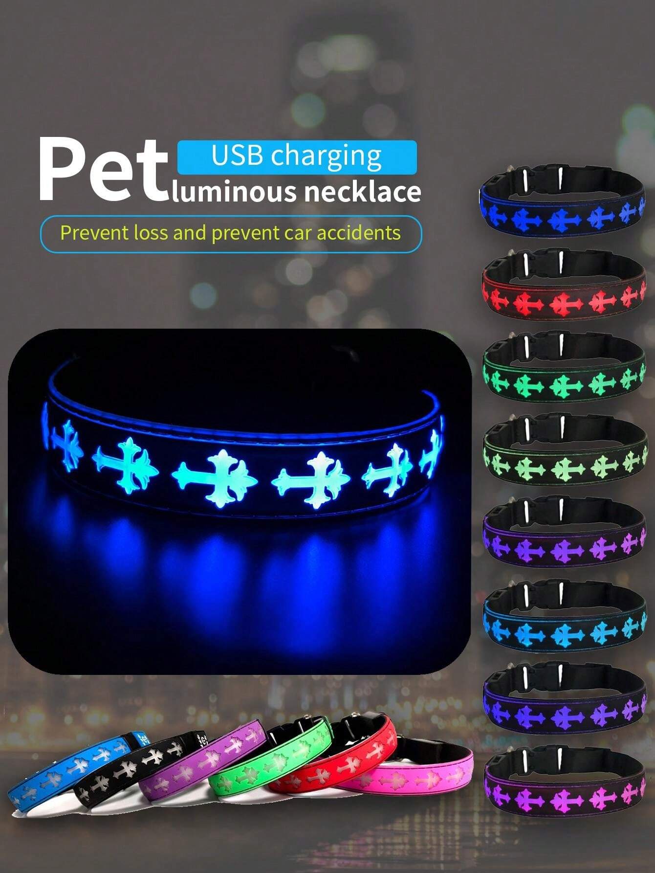 Fluorescent Pet Collar With Paw Print Pattern Glow In The Dark Suitable ...