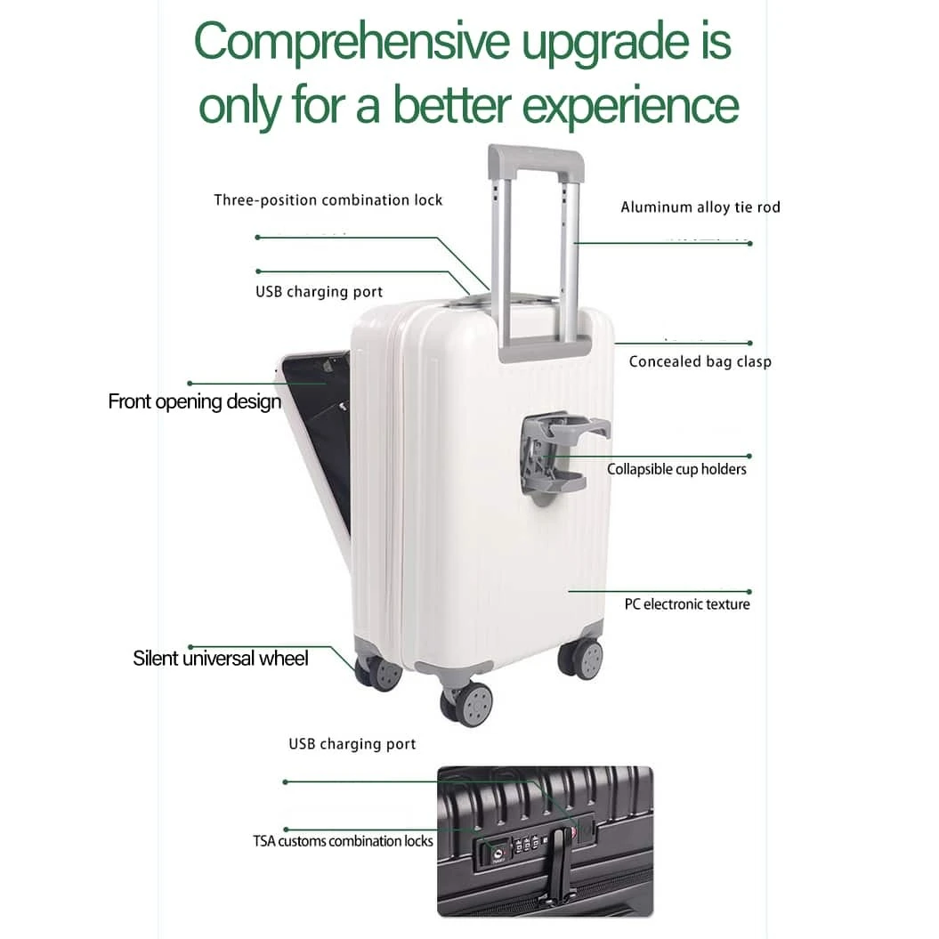 20-Inch Aluminum Alloy Upright Luggage With Front Access & Cup Holder ...