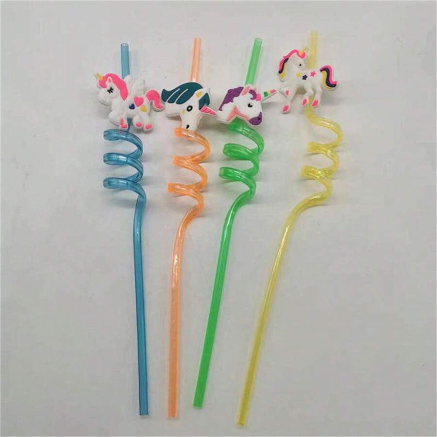 4pcs, Random Color, Random Style, Unicorn Drinking Straws Birthday ...