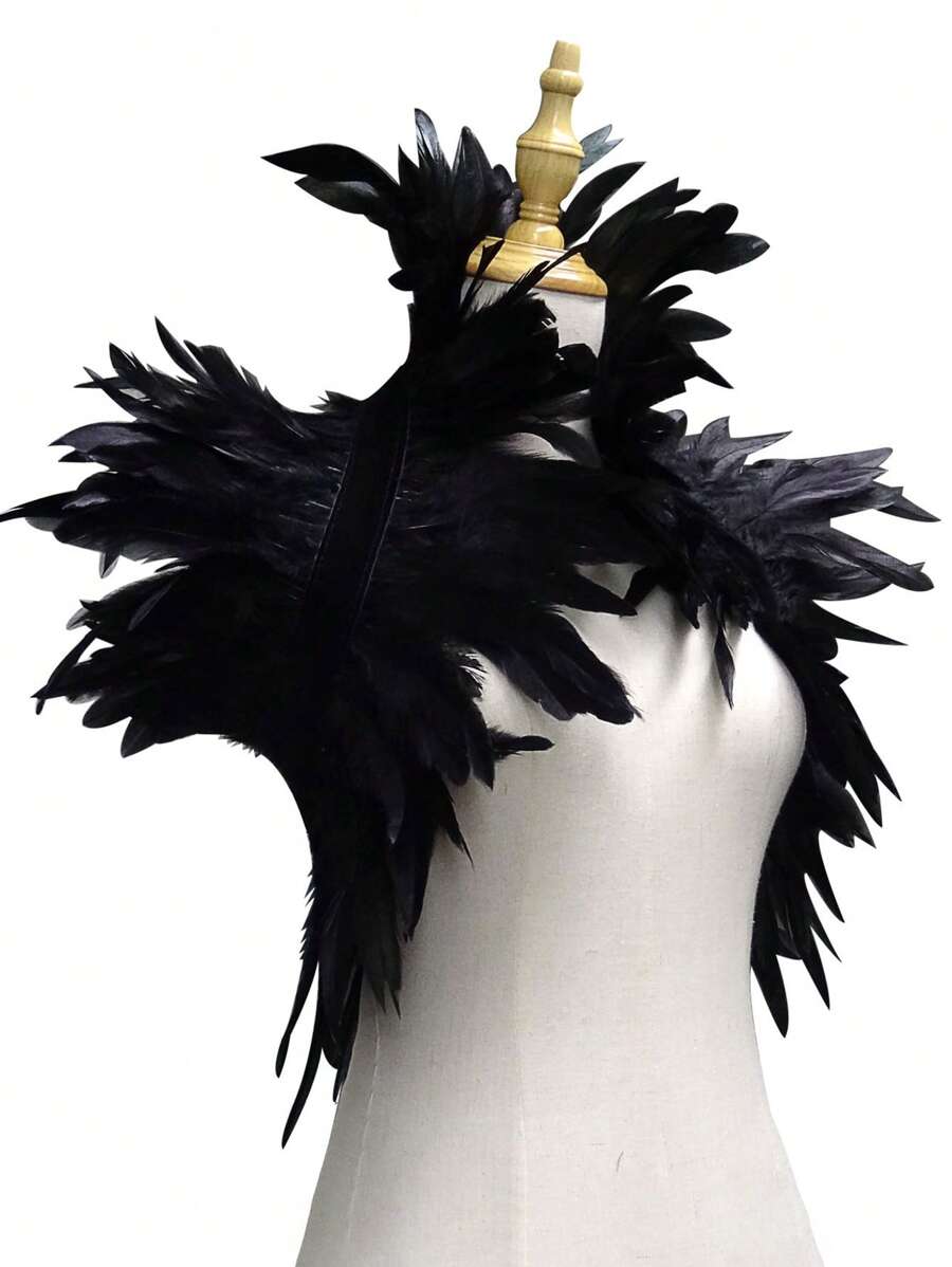 1pc Women Feather Collar, Raven Feather Shawl, Halloween Swan Lake ...