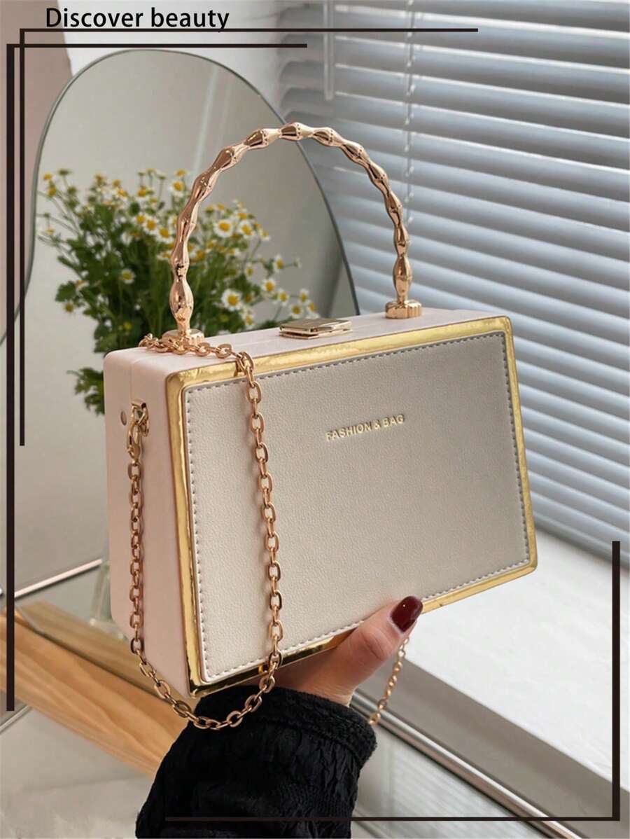 Pu Lychee Textured Metal Bamboo Design Handbag Decorated With Gold-Tone ...