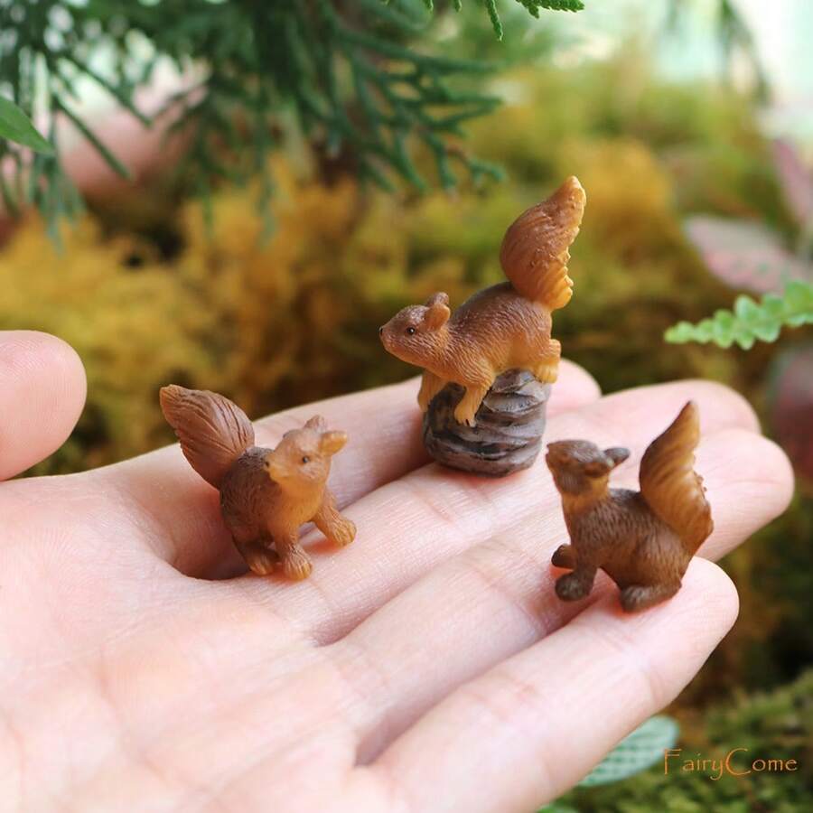 3pcs A Set Miniature Squirrels Forest Animals Figurines Resin Wild Set ...