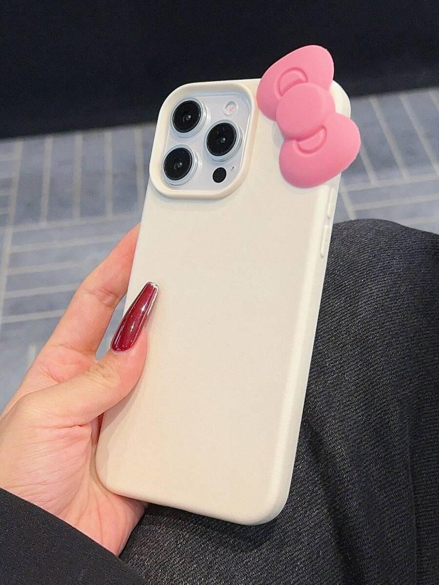 Miniso Simple Bow & Hello Kitty Lychee Pattern Apple IPhone Case, White ...