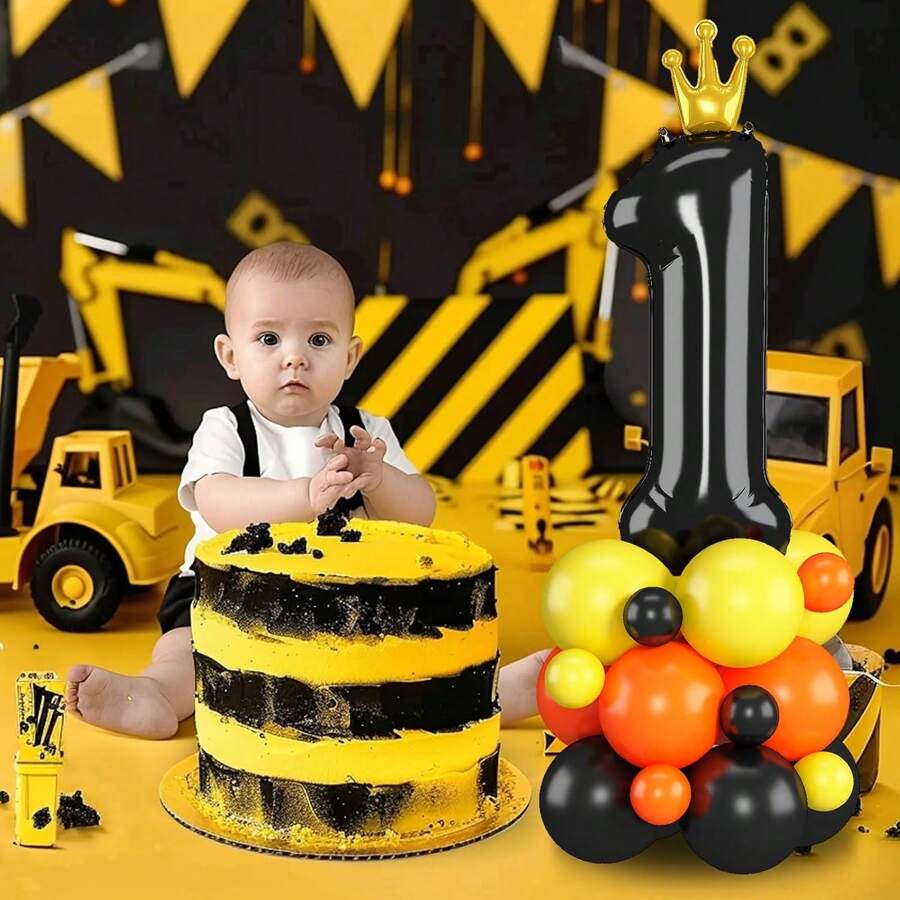 Black Number Balloon 40 Inch Construction Number One Foil Balloons ...