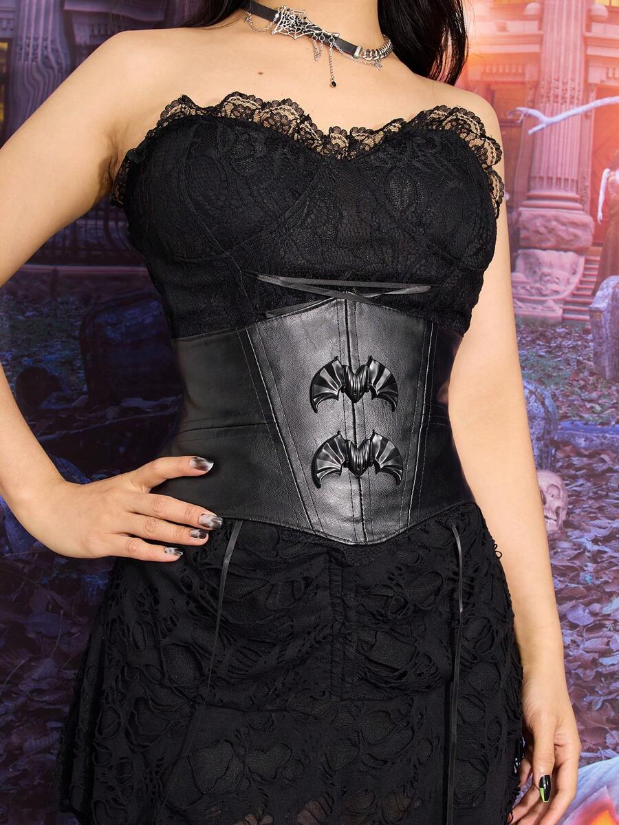 1pc Women's Dark Fashion Elastic Corset Waist Belt, PU Leather Bat ...