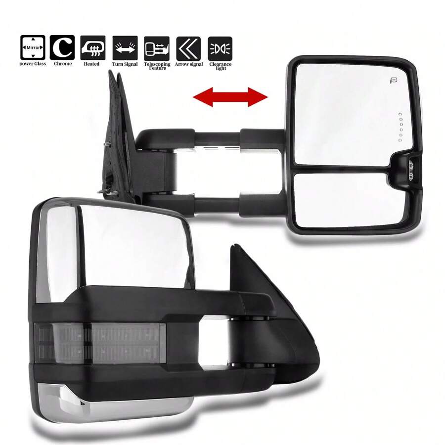 Pair Power Signal Chrome Towing Mirrors For 99-02 Silverado Sierra ...