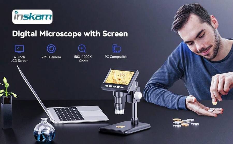 inskam 1000X Zoom High Definition Microscope, 1080P USB Digital ...