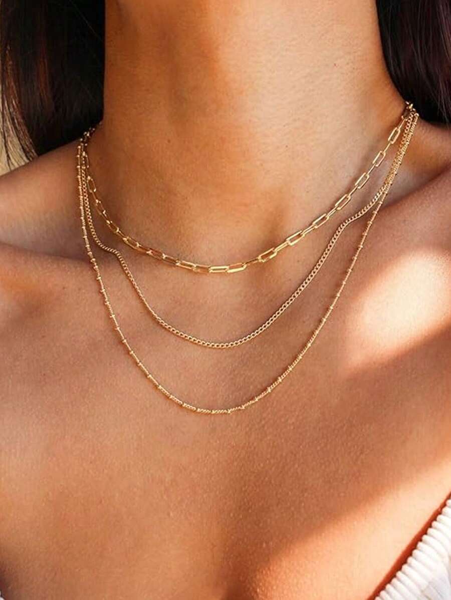 HOTNICE 3pcs Minimalist Multi-Layer Chain Necklace | SHEIN USA