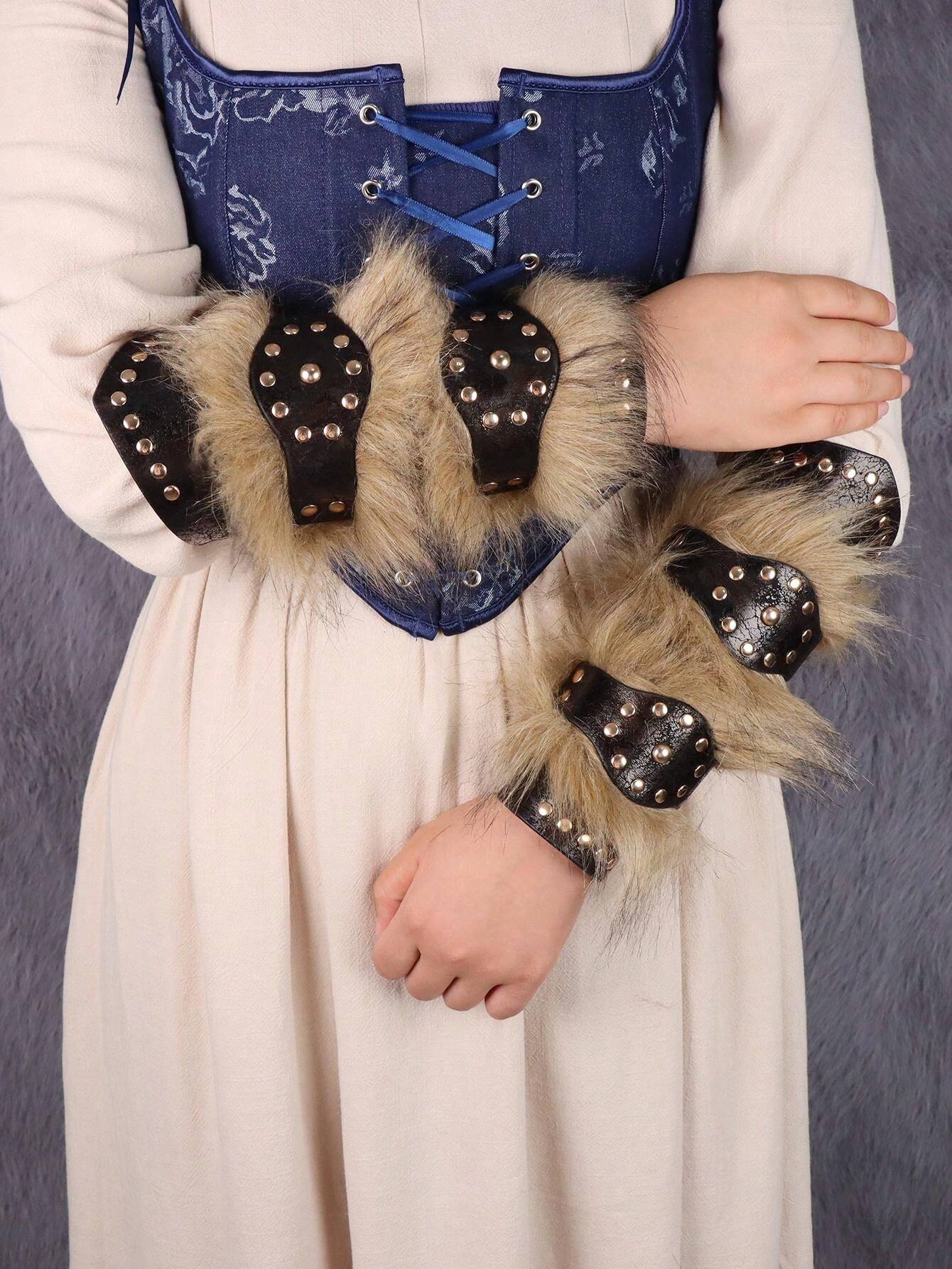Viking Wrist Guards Armor Barbarian Faux Leather And Faux Fur Wrist Guards Halloween And ...