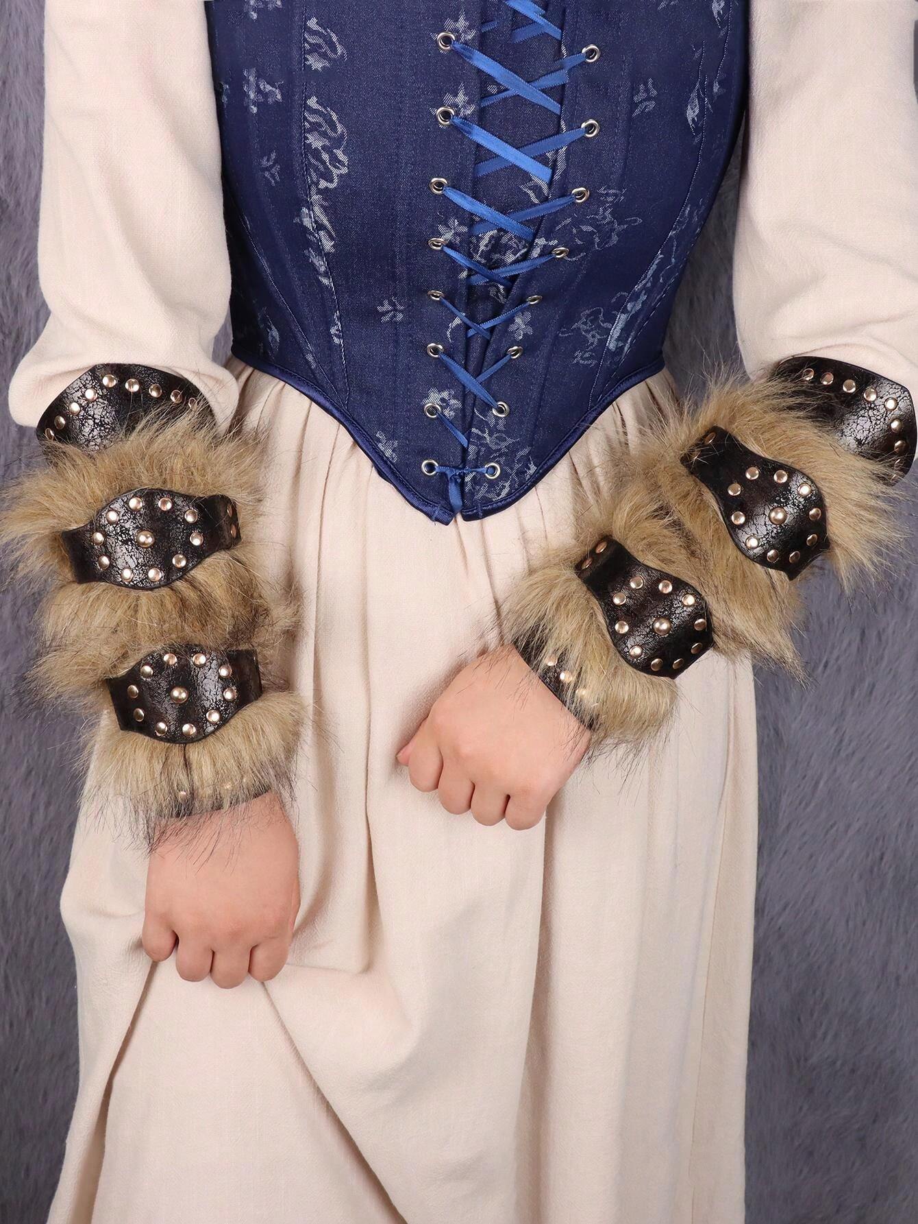 Viking Wrist Guards Armor Barbarian Faux Leather And Faux Fur Wrist ...