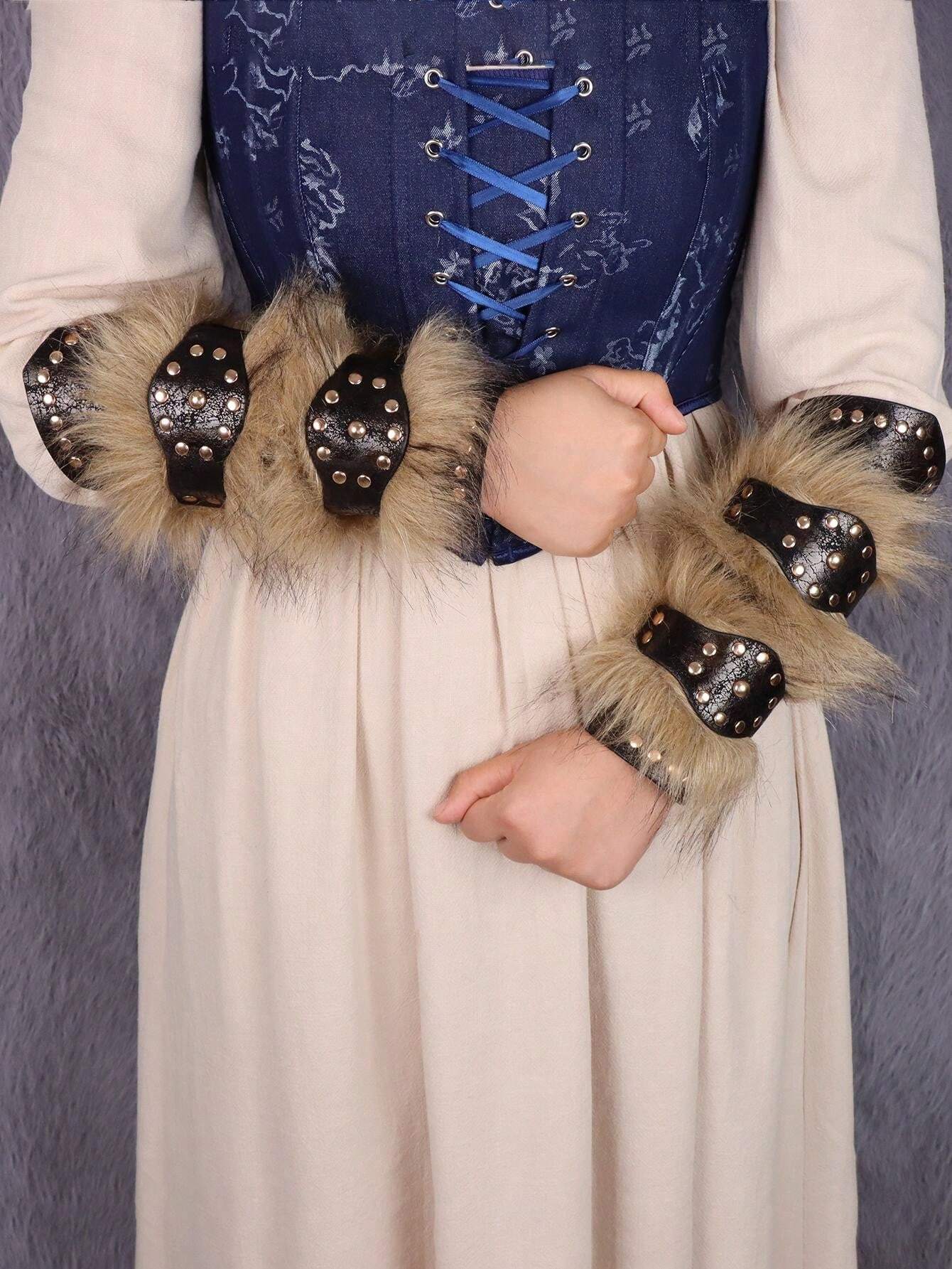 Viking Wrist Guards Armor Barbarian Faux Leather And Faux Fur Wrist ...