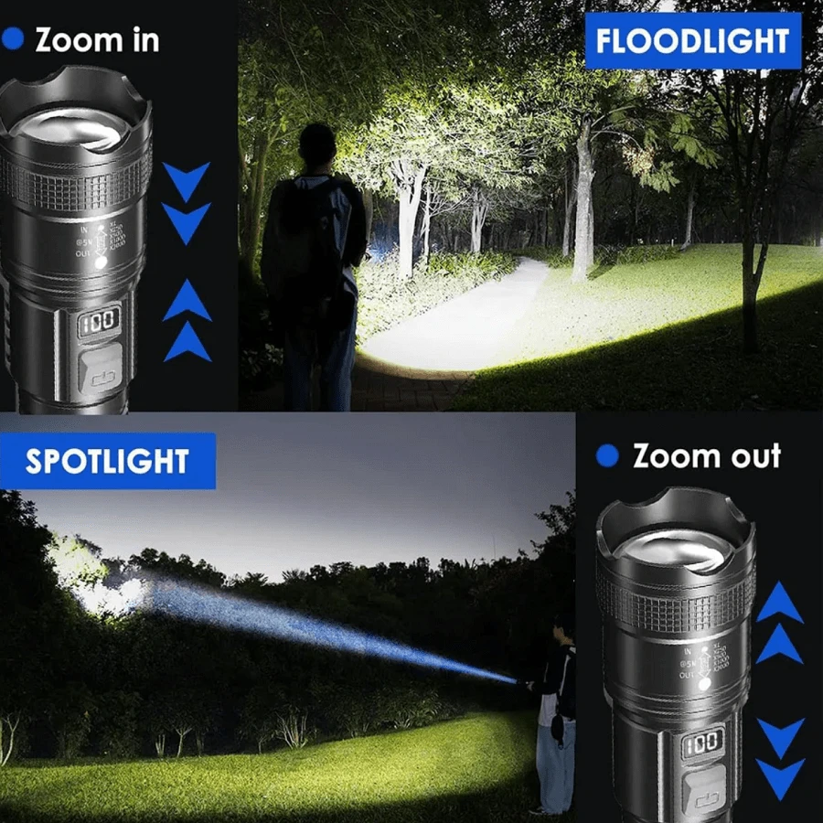 Torcia portatile con batteria incorporata, luce forte e raggio lungo ...