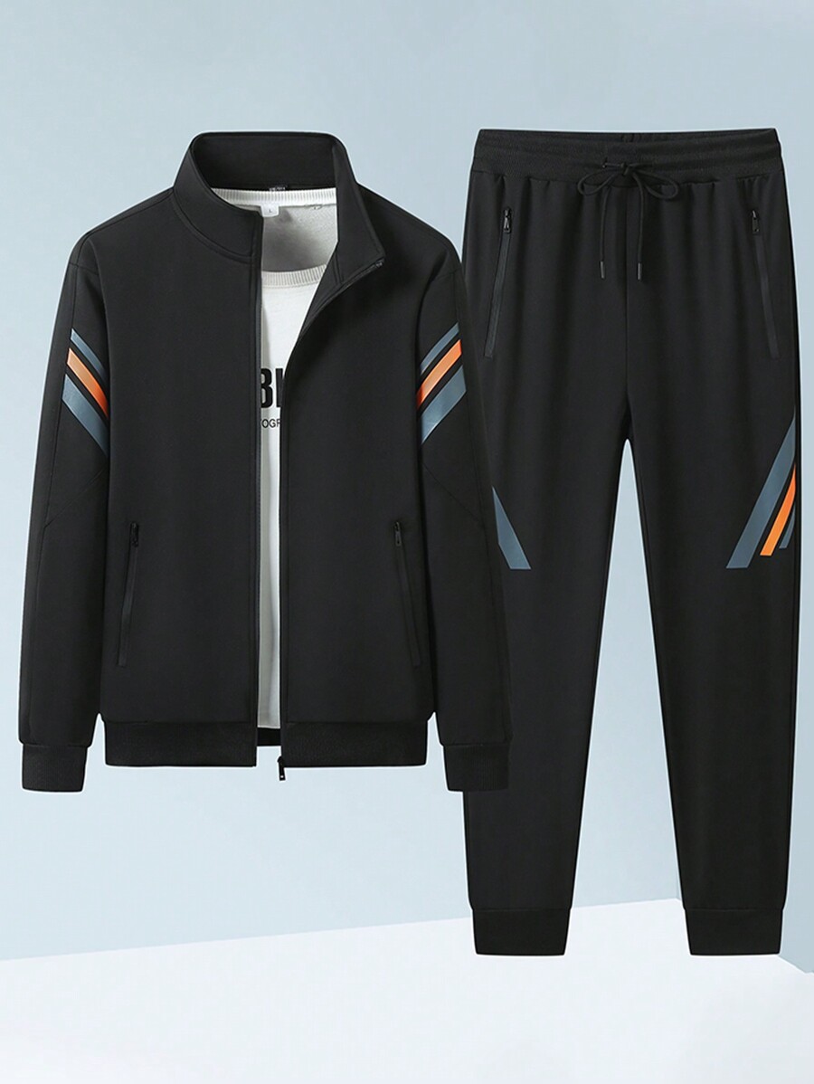 2pcs/Set Men's Casual Sports Zip-Up Hoodie And Pants Tracksuit, Stand ...