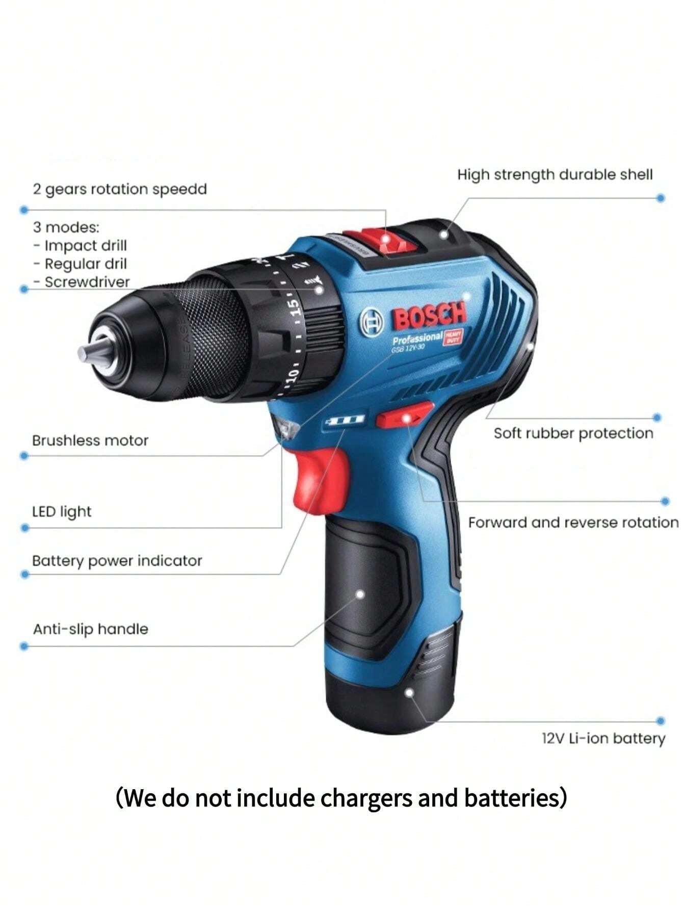 bosch Bosch 12V Cordless Lithium-Ion Hammer Drill Driver GSB12V-30 ...
