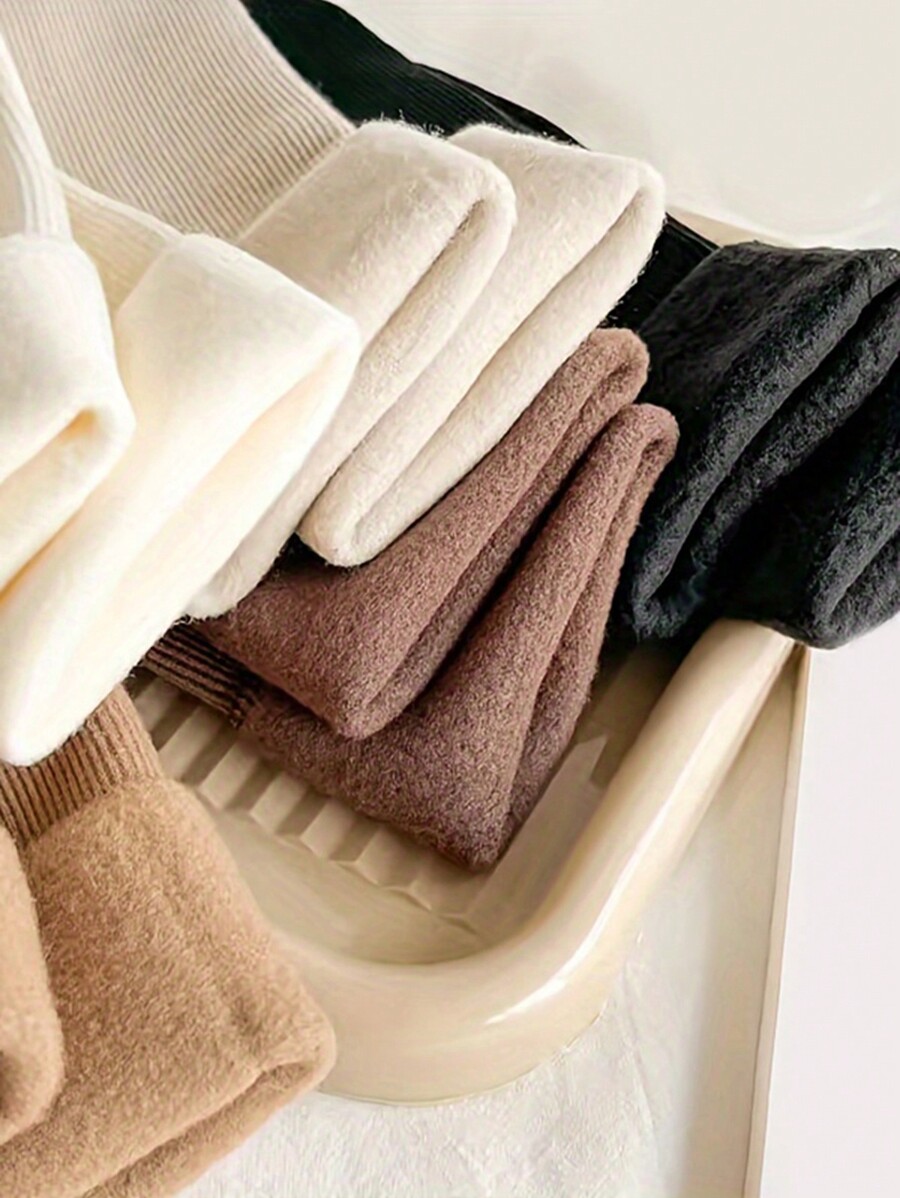 5 paia di Calze invernali calde e tinta unita da donna, calze termiche ...