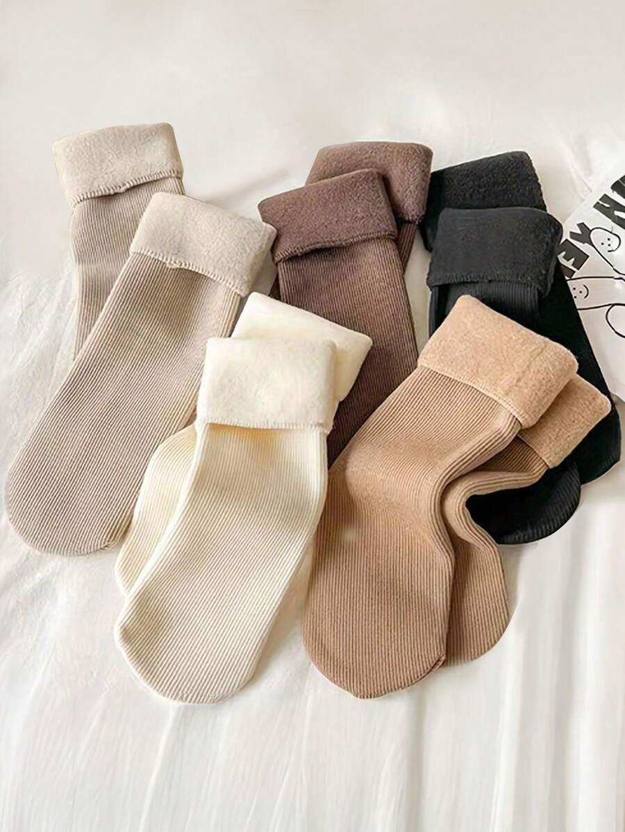 5 paia di Calze invernali calde e tinta unita da donna, calze termiche ...