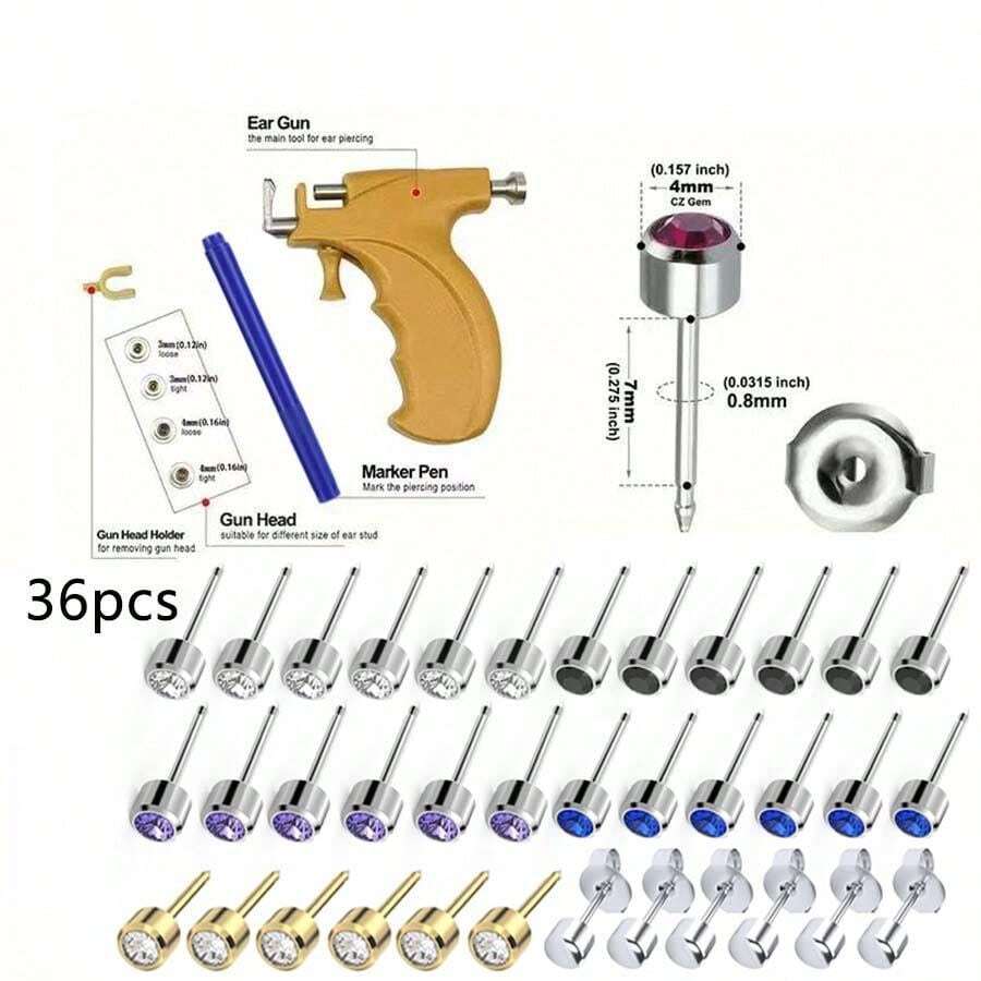 Professional Ear Piercing Gun With 36pcs Stainless Steel Ear Studs ...