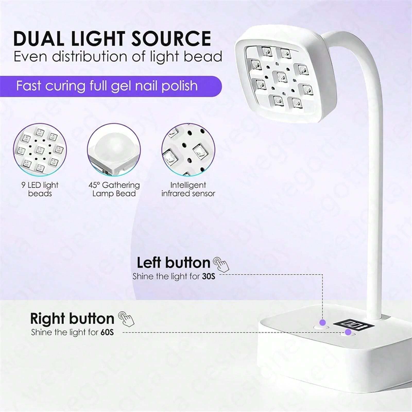 TOEDO 27W 9LED Nail Dryer Folding Desktop UV LED Lamp Fast Drying Gel ...
