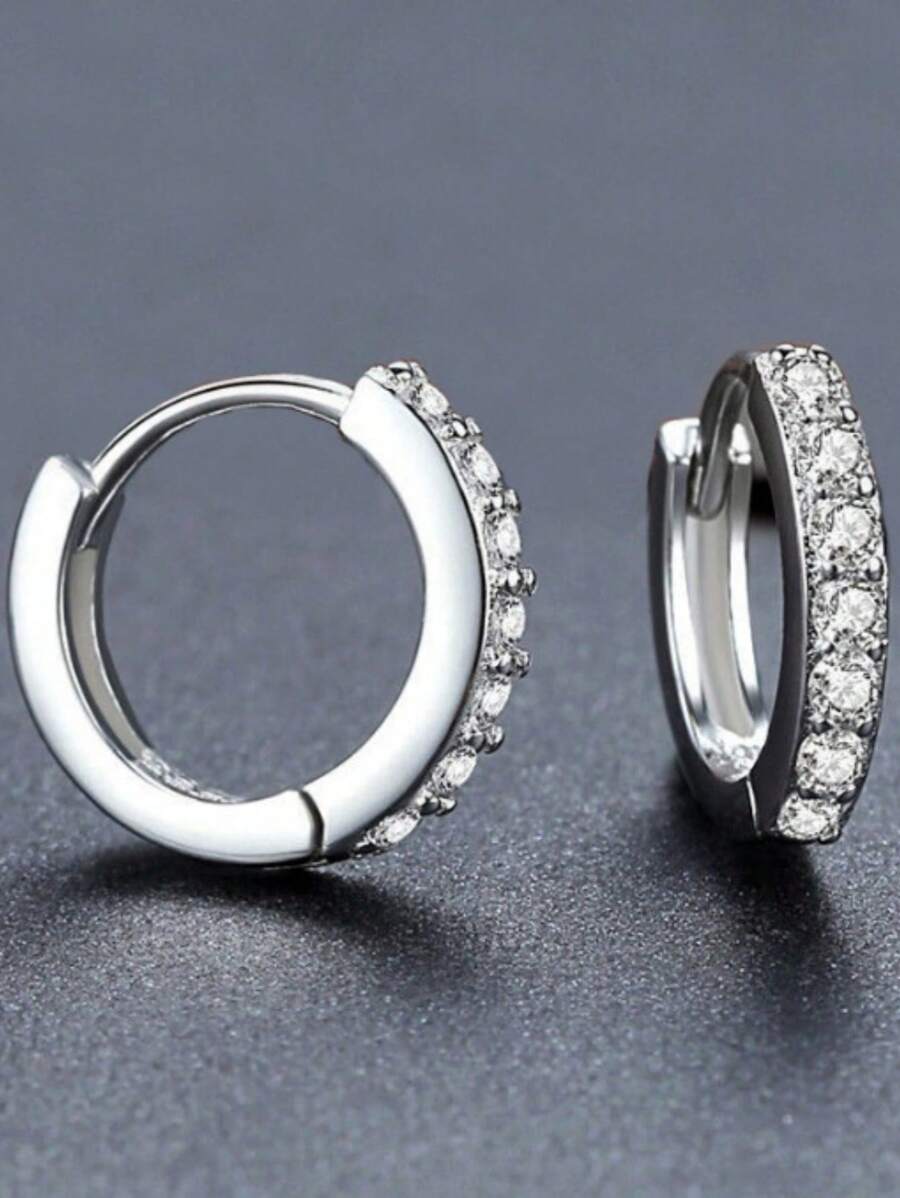 1 Pair Fashionable Niche Zirconia Micro-Inlaid Luxury Ear Hoops, Versatile High-End Elegant ...