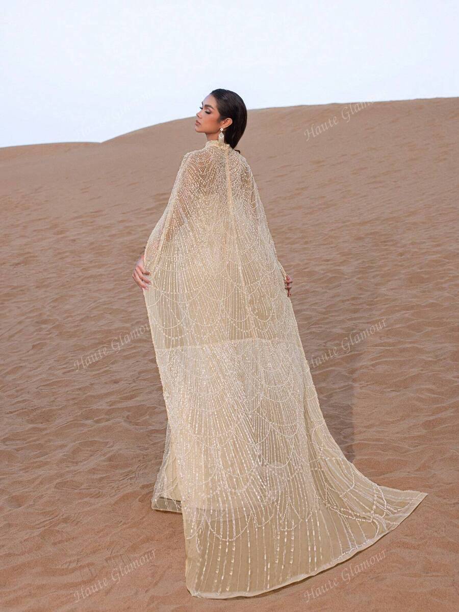 SHEIN X Hannah El-Zahed Luxurious Shimmering Beaded Sequin Maxi Cape ...