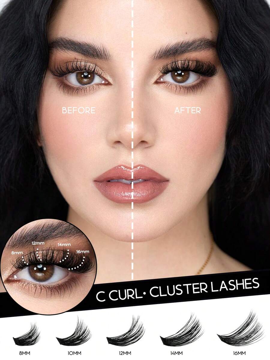 GROINNEYA 15 Rows Thick Lash Clusters Wispy 8-16mm Cluster Eyelash ...