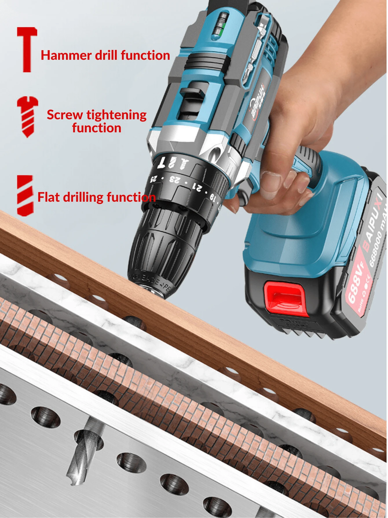 Snoerloze boormachine, 21V boormachineset met 1Ah-accu, 25+1 ...