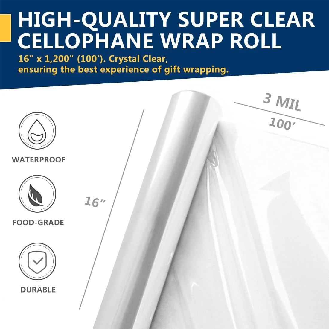 Clear Cellophane Wrap Roll 3 Mil Thick Cellophane For Gift Basket Treats Goodie Wrapping Craft ...