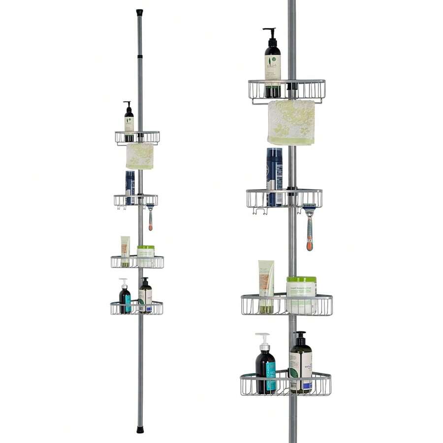4 Tier Adjustable Shower Caddy, No Drill Bathroom Shelf, Non-Rusting ...
