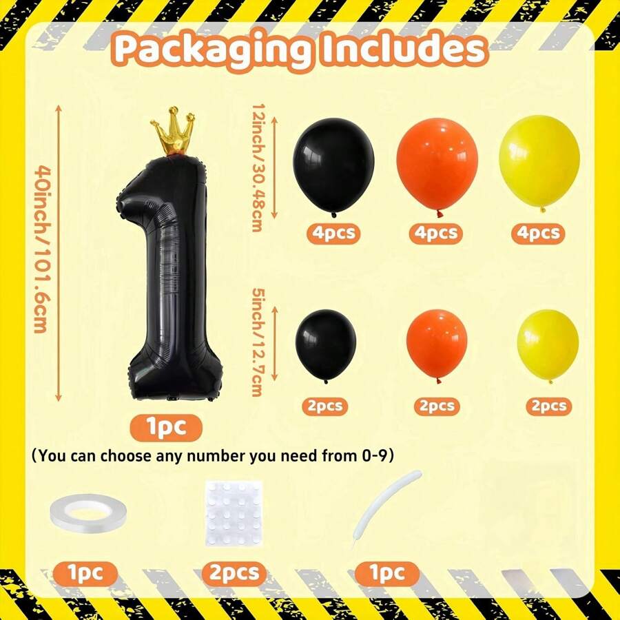 Black Number Balloon 40 Inch Construction Number One Foil Balloons ...