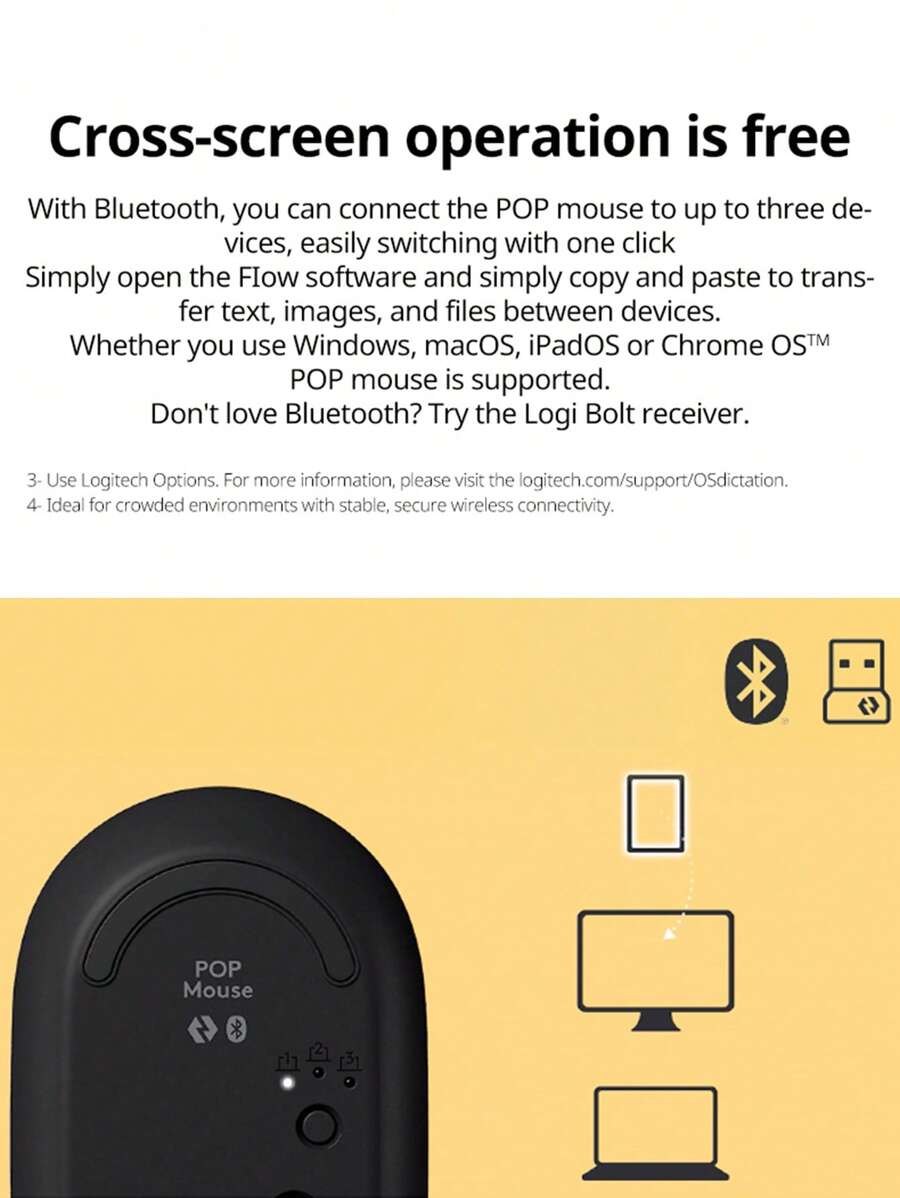 Logitech POP Mouse Wireless Bluetooth Silent High Precision Optical ...