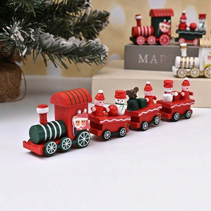 Christmas Decorations Wooden Four-Section Train Window Display Desktop ...