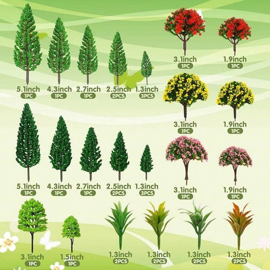 32 Model Trees 1 1 5 1 Inches Mixed Stereoscopic Model Trees Colorful