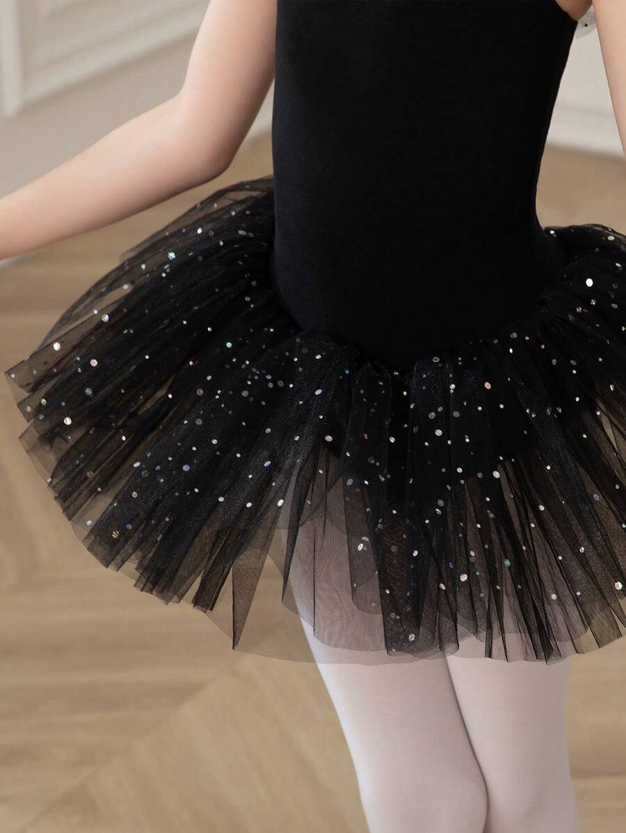 Tween Girl Ballet Leotard Dance Dress Camisole Sleeveless Round Sequins ...