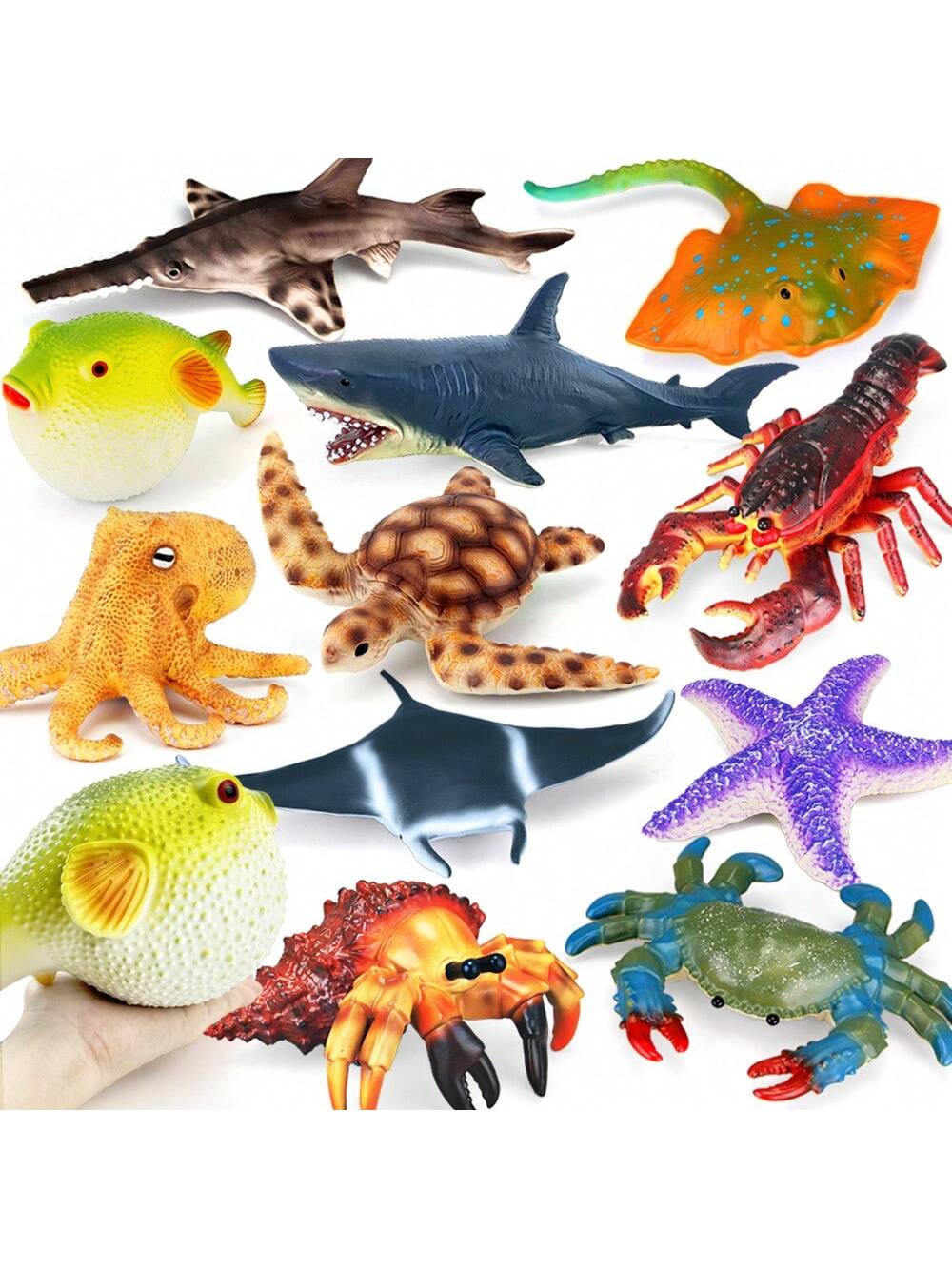 12pcs/Set Large-Sized Ocean Animal World Models, 8-14 Inches Soft PVC ...