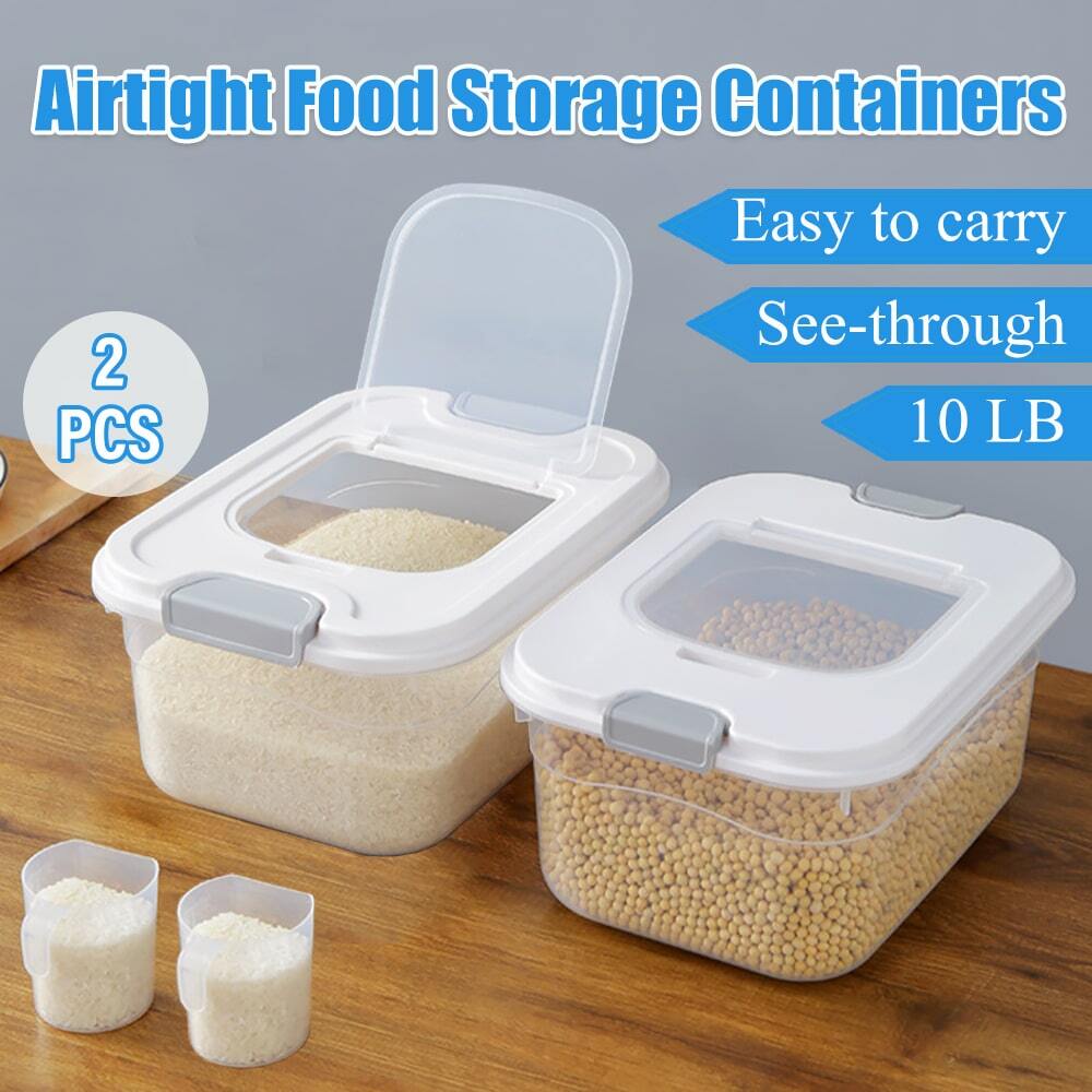 2 Pcs 10 Lbs Flour Storage Container Clear Airtight Rice Storage ...