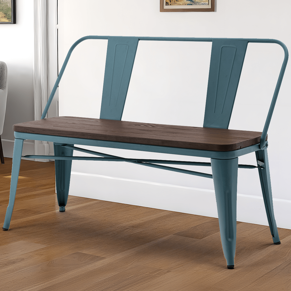 Entryway Bench With Back, Farmhouse Metal Dining Bench, Industrial Mid ...