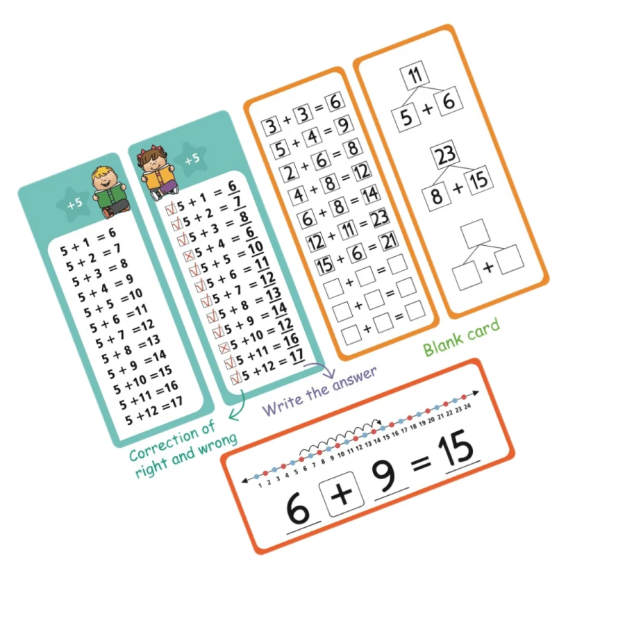 15pcs Reusable Erasable Math Addition Arithmetic Learning Flashcards ...