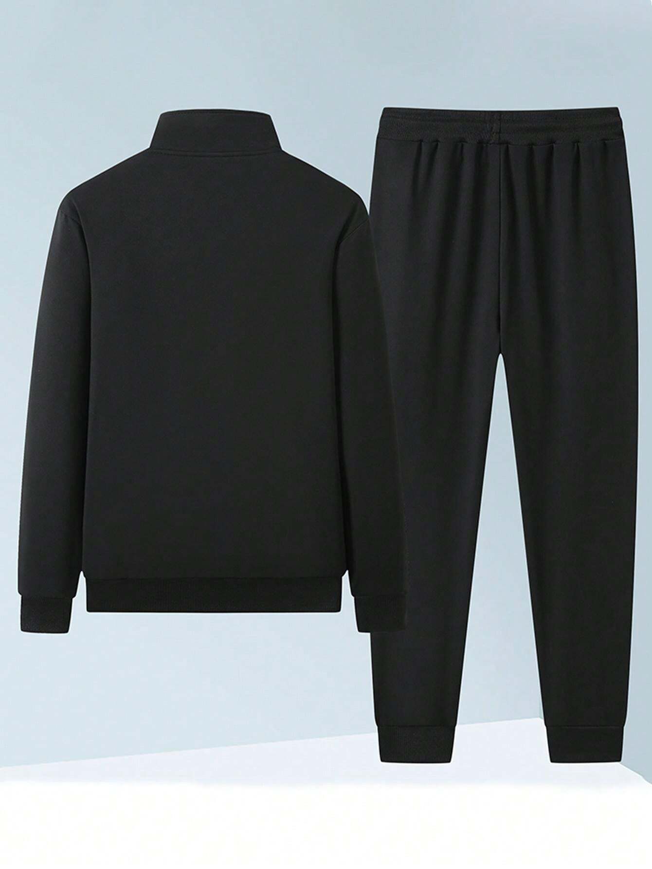 2pcs/Set Men's Casual Sports Zip-Up Hoodie And Pants Tracksuit, Stand ...