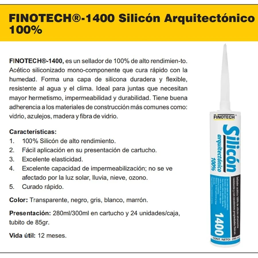 Silicon Acetic 100% Architectural Tube 280ml-Finotech 1400-24 Pieces ...