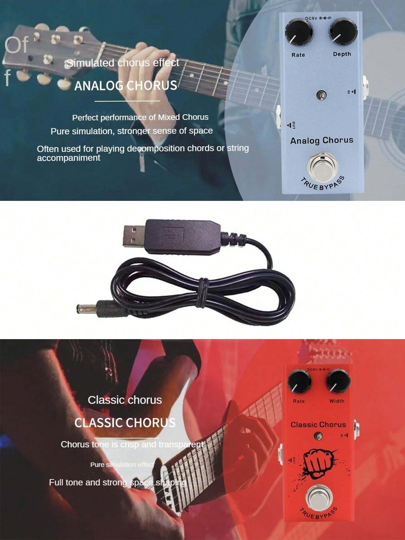 Chorus Effector Monoblock Mini Effector With DC9V USB Powered Electric Guitar Effector Analog ...