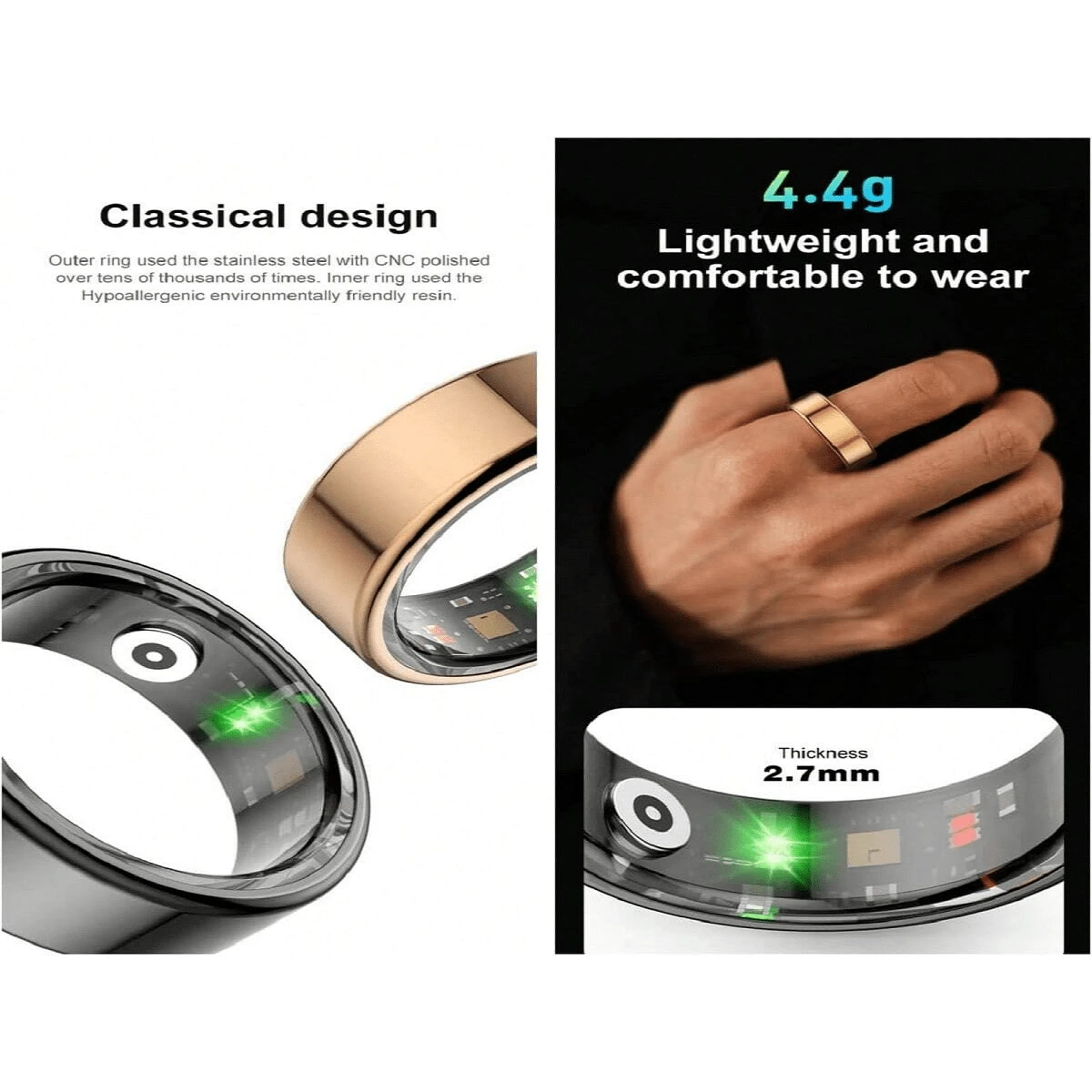 Smart Ring Health Tracker, Fitness & Sleep Tracker, Heart Rate & Blood ...